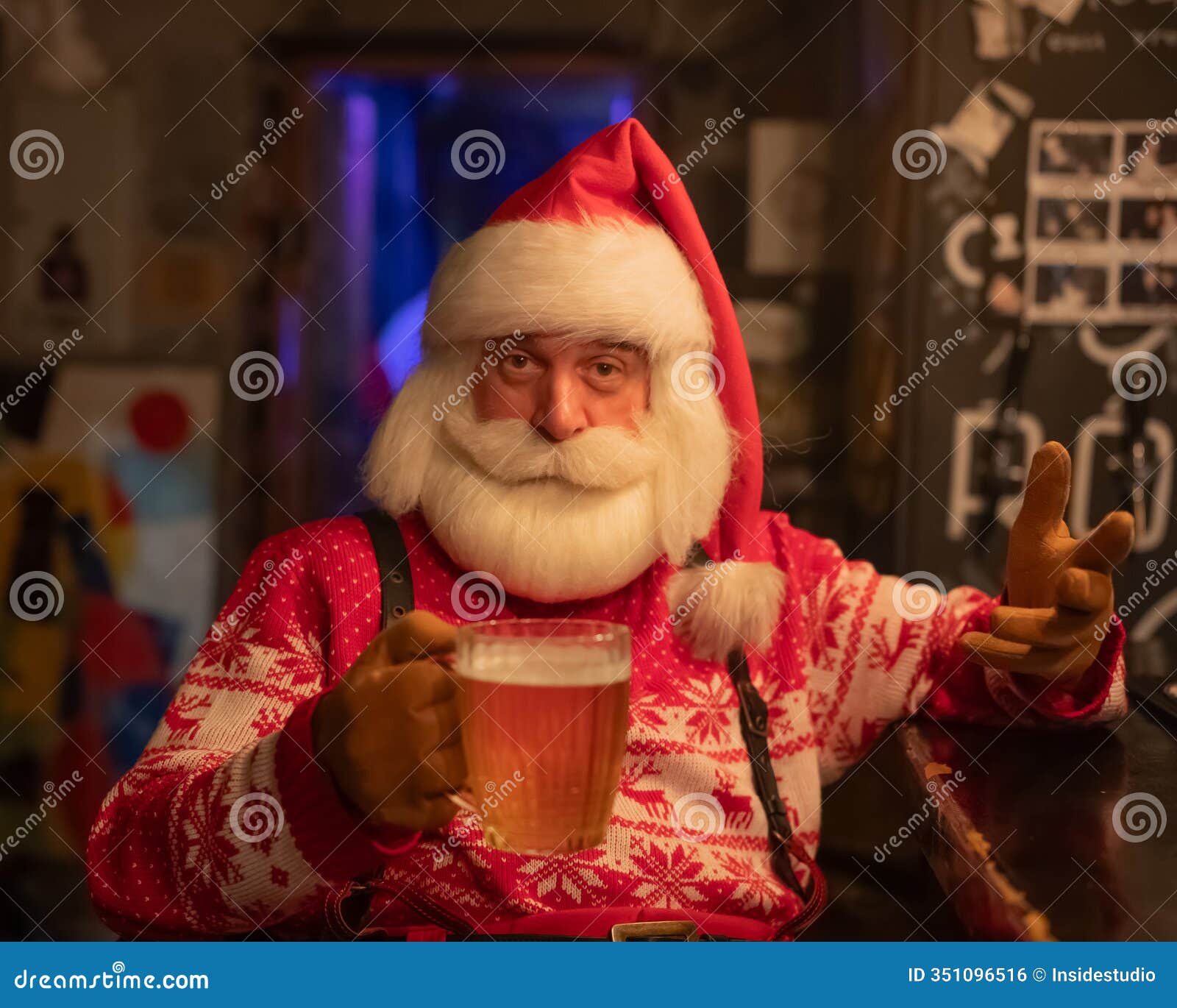 Santa Claus Drinking Beer at a Bar. Stock Photo - Image of drinking ...