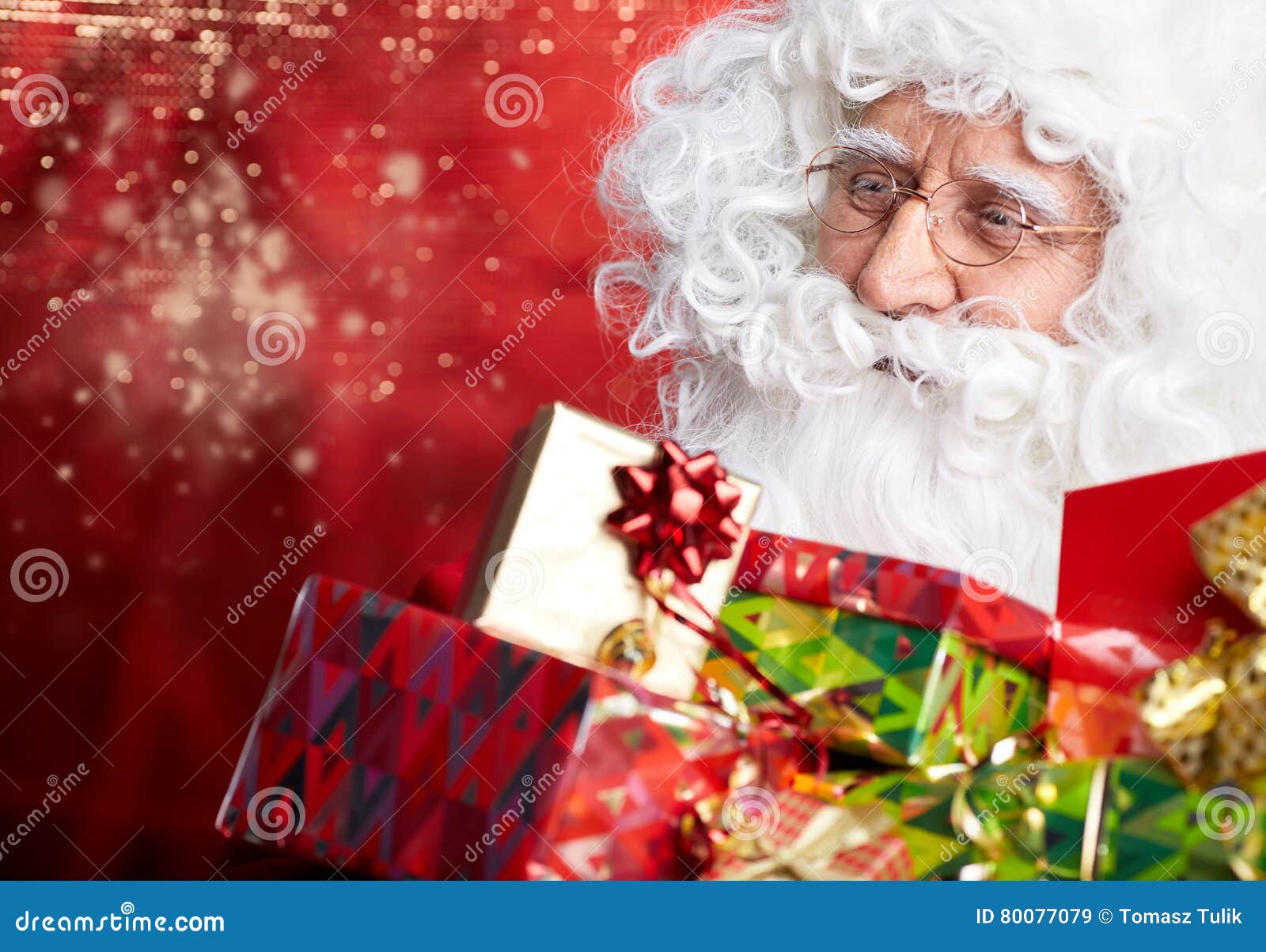Santa Claus Drinking Tea Closeup Portrait Isolated on Red Stock Image ...