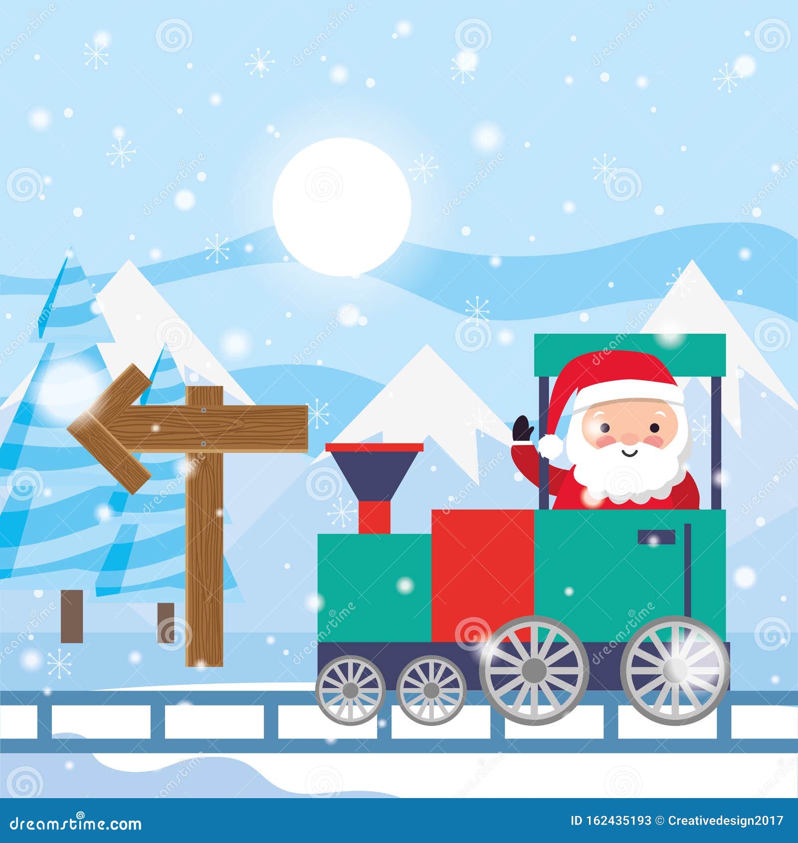 Santa Claus Driving Train between Winter Landscape Stock Vector ...