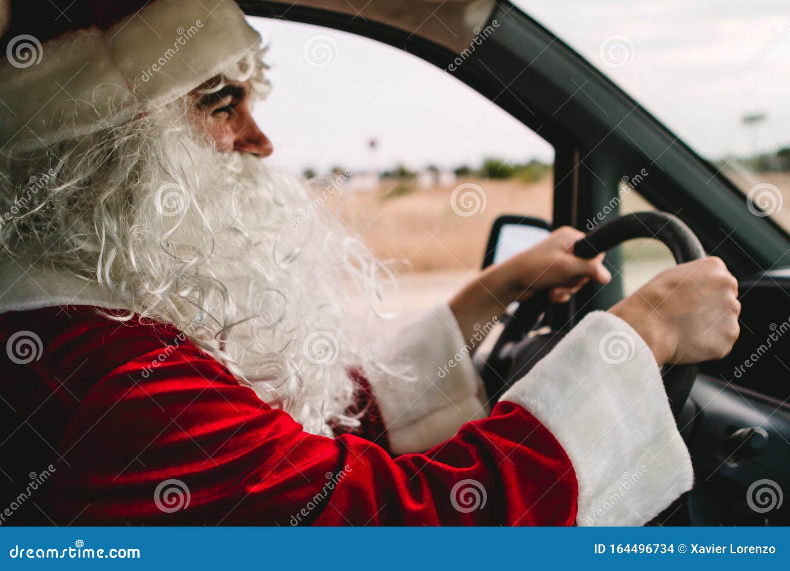 Santa Claus driving a van stock photo. Image of driver - 164496734