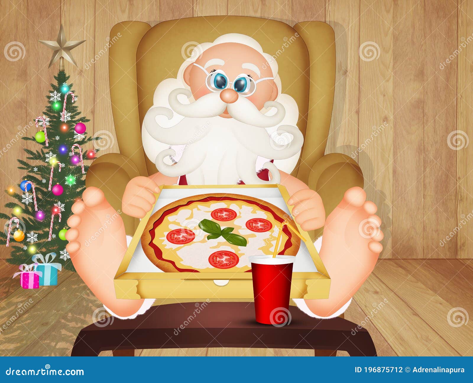 Santa Claus eating pizza stock illustration. Illustration of cooked ...