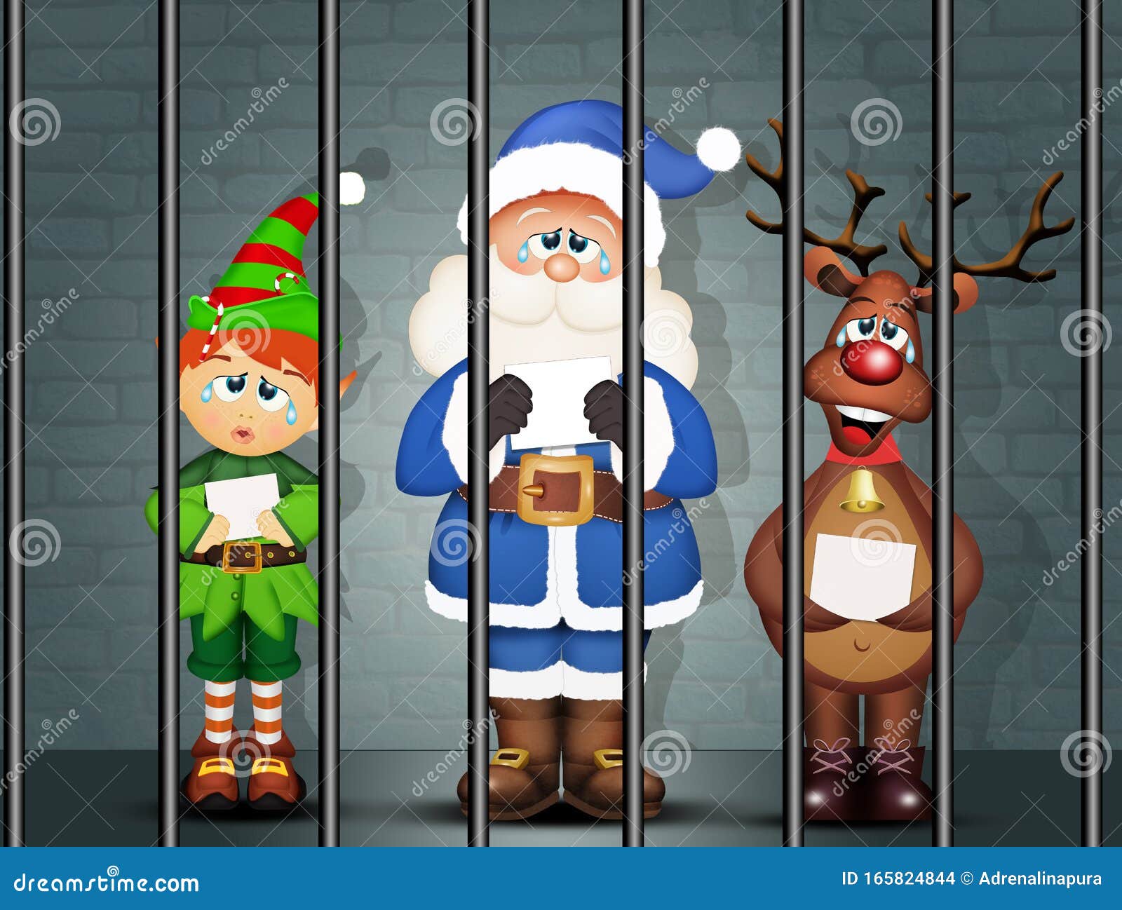 Santa Claus, Elf and Reindeer in Prison Stock Illustration ...