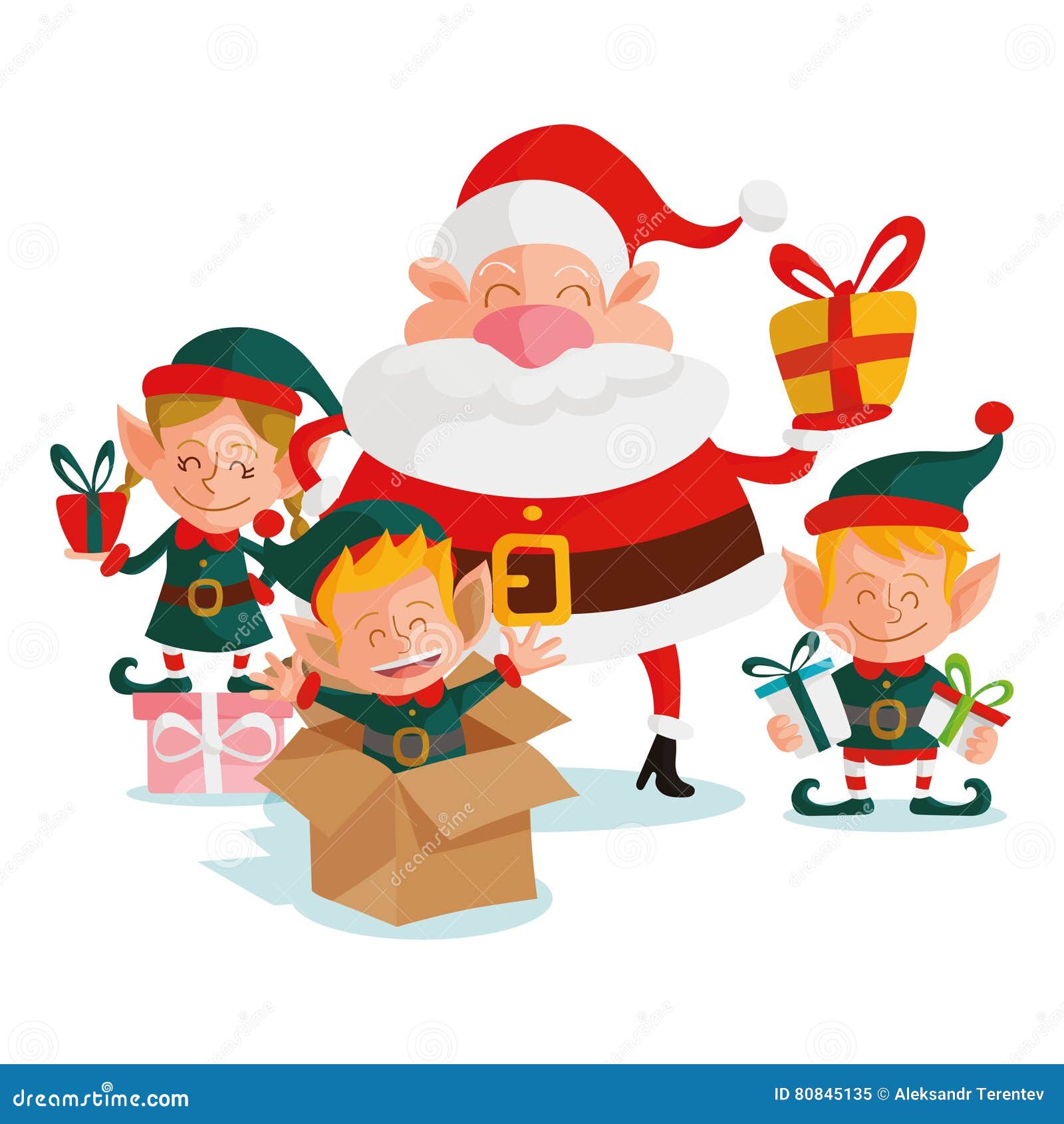 Santa Claus and Elves ilustração do vetor. Ilustração de duende - 80845135