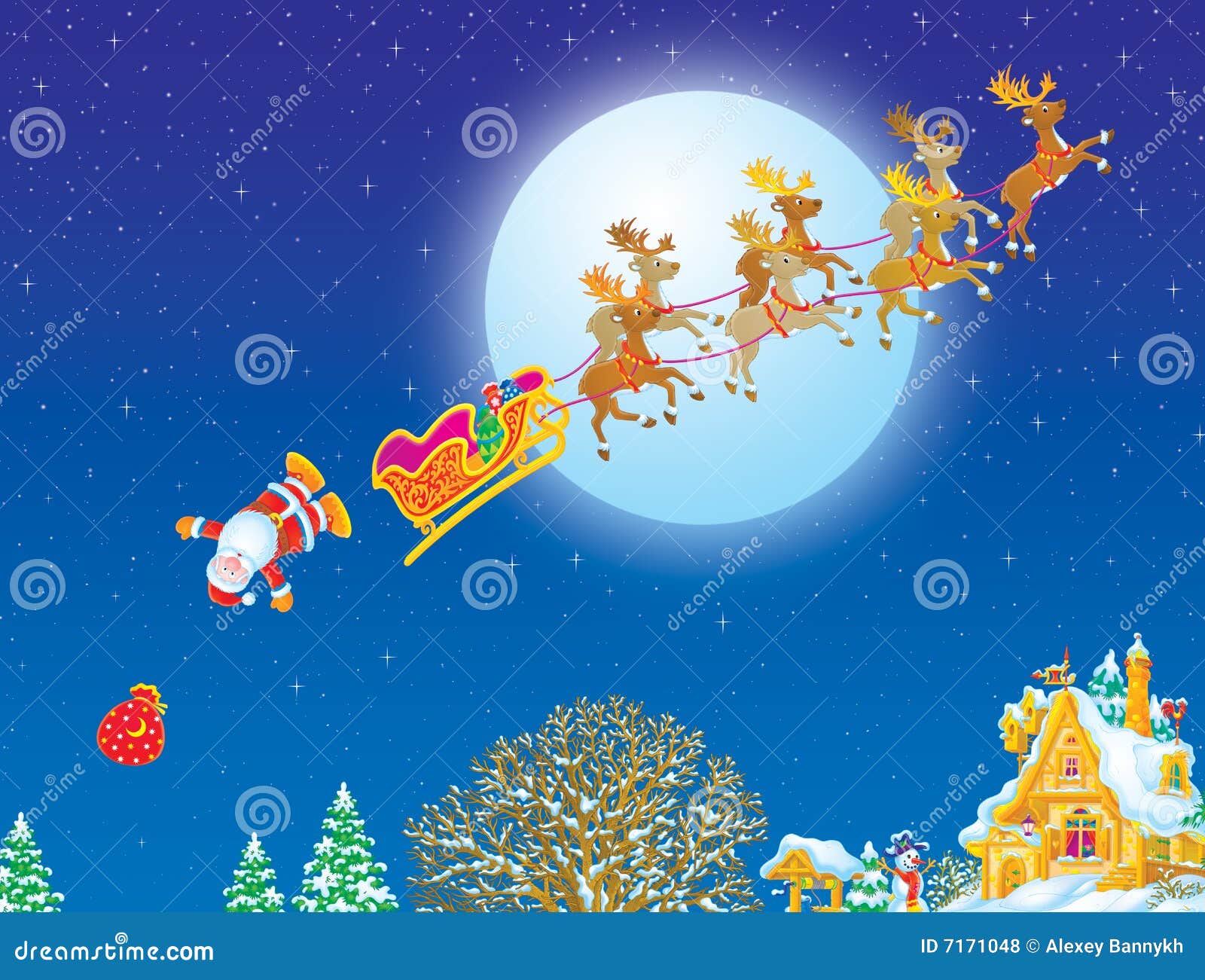 Santa Claus Falling Out from His Sledge with the G Stock Illustration ...