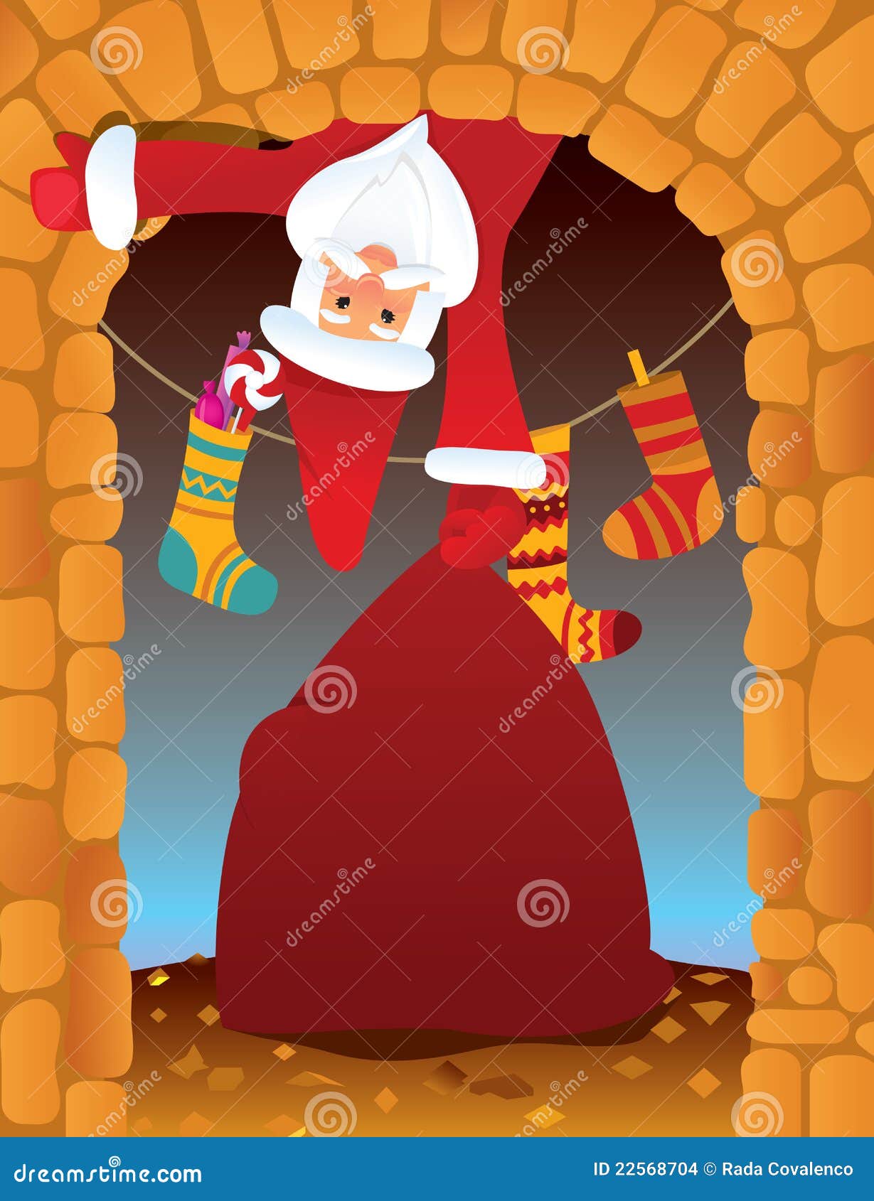 Santa Claus in the Fireplace Stock Vector - Illustration of stocking ...