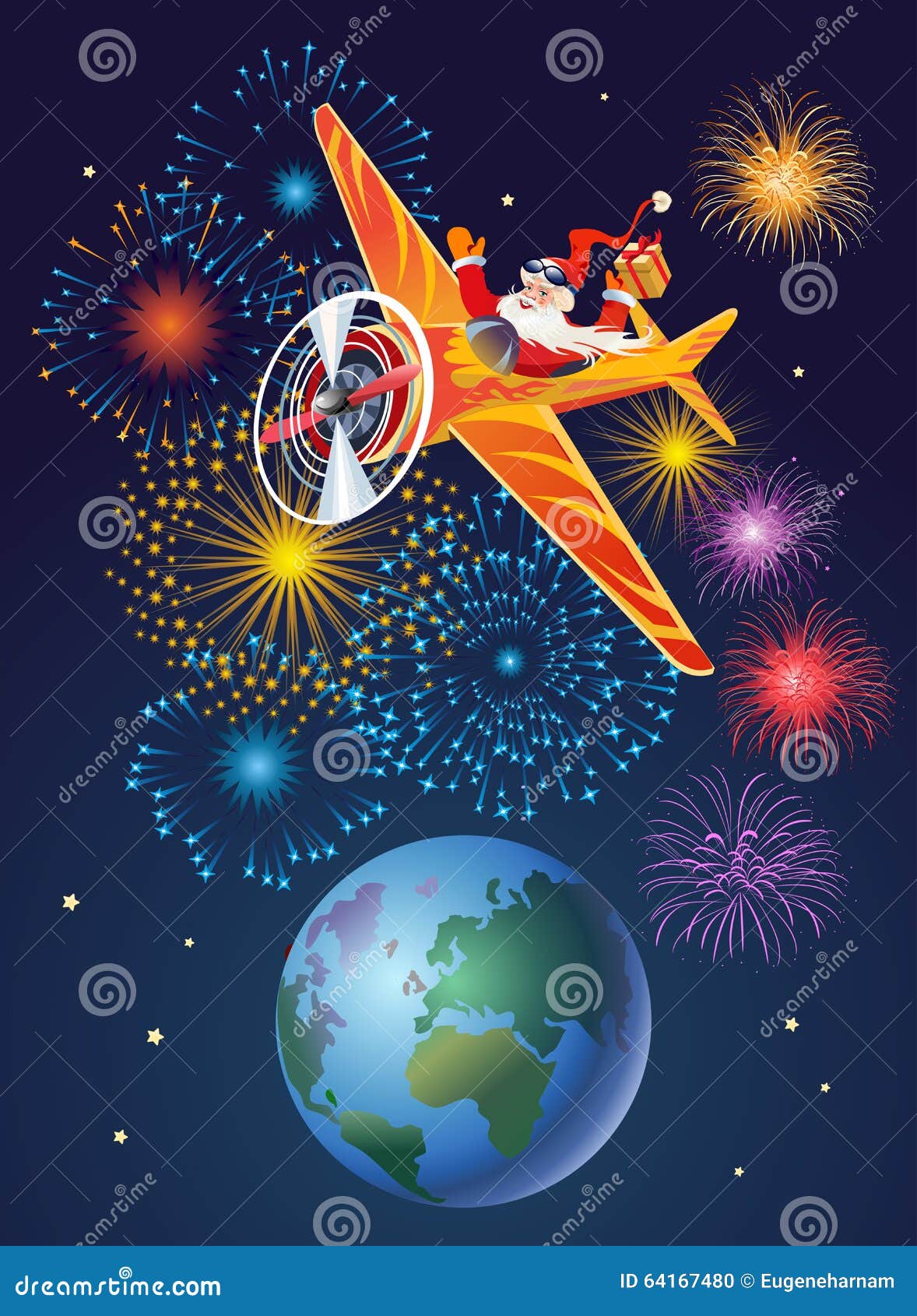 Santa Claus and firework stock illustration. Illustration of shiny ...