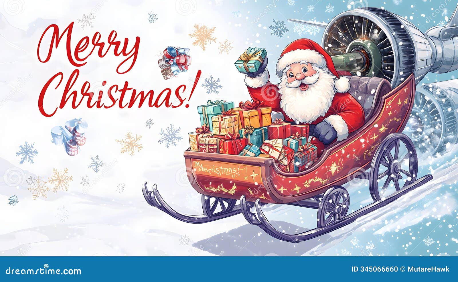 Santa Claus Flying with Jet Engine Sled Stock Illustration ...