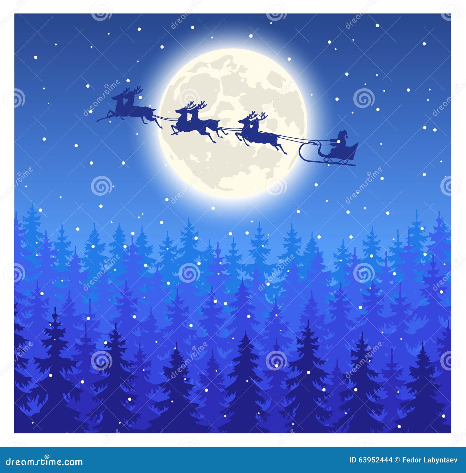 Santa Claus Flying on Sledge on the Sky Stock Vector - Illustration of ...