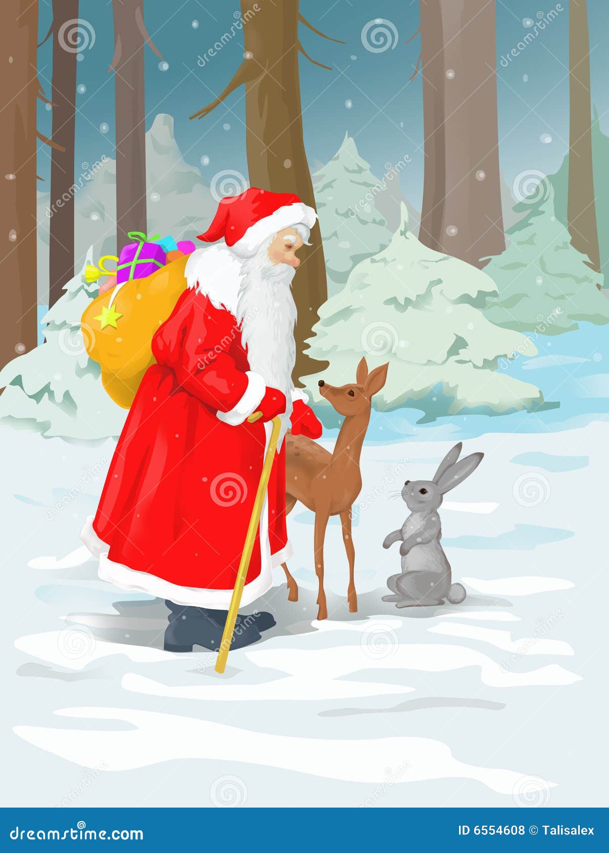Santa claus in the forest stock illustration. Illustration of merry ...
