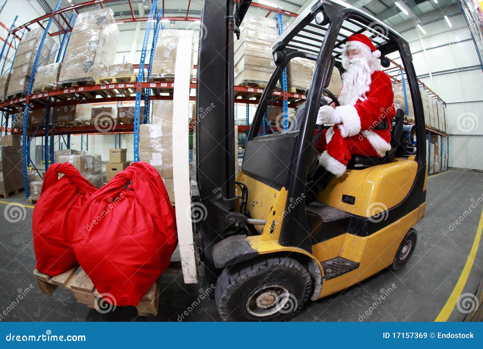 Santa Claus Forklift Operator in Warehouse Stock Image - Image of ...