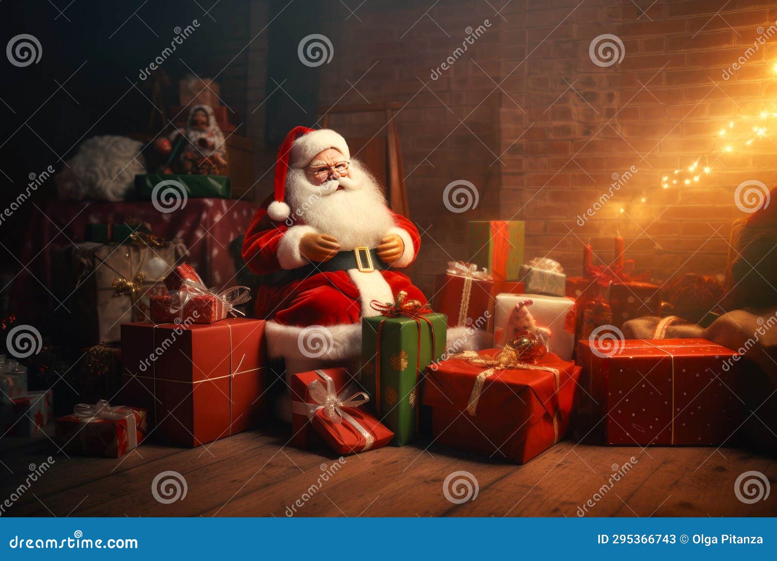 Santa Claus in Front of Christmas Present Stock Illustration ...