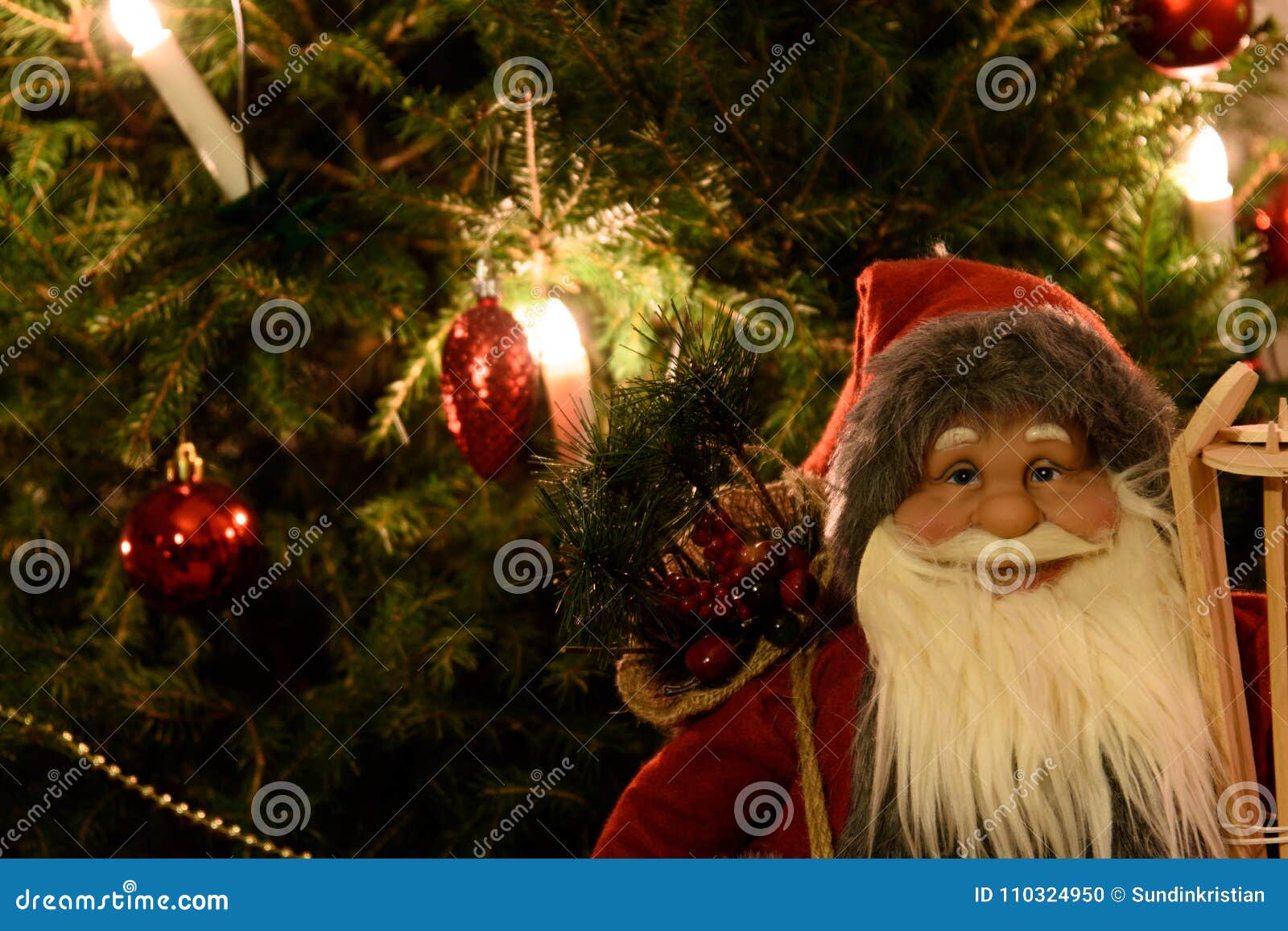 Santa Claus in Front of Christmas Tree Stock Photo - Image of spirit ...
