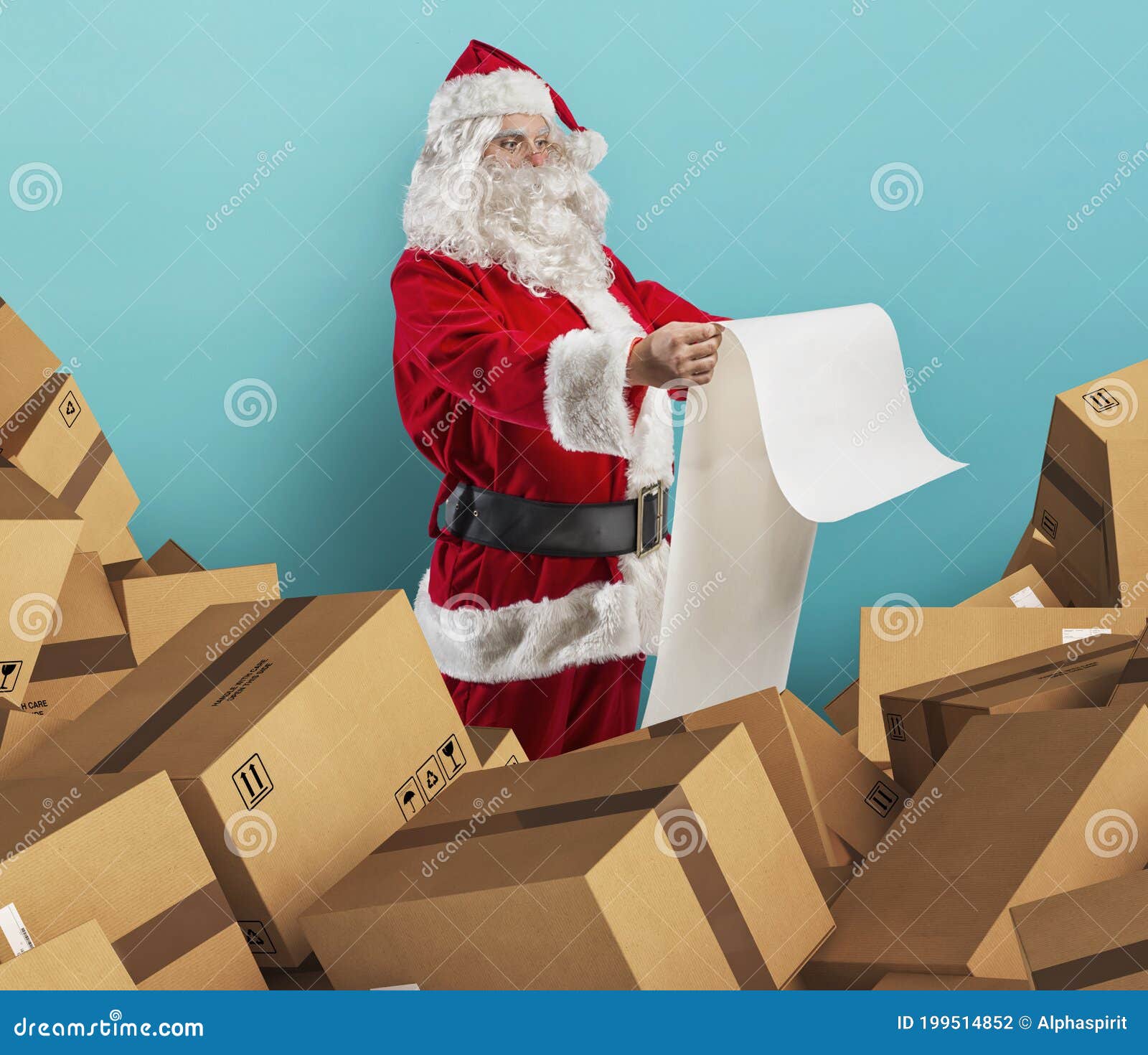 Santa Claus is Full of Presents Request and Boxes To Delivery Stock ...