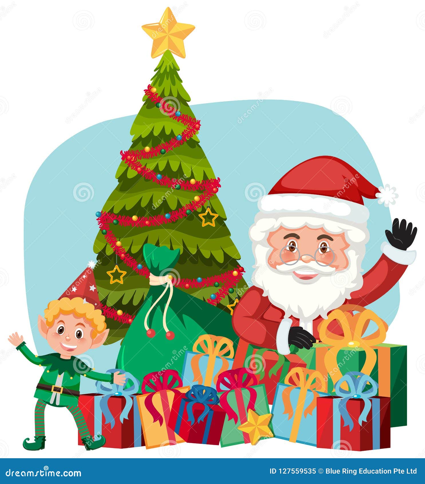 Santa Claus and Gift with Elf Helper Stock Vector - Illustration of ...