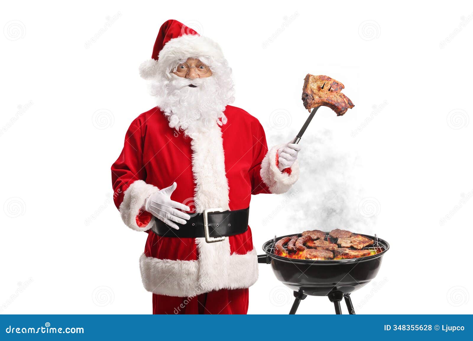 Santa Claus Grilling a Steak on a Bbq Stock Photo - Image of culinary ...
