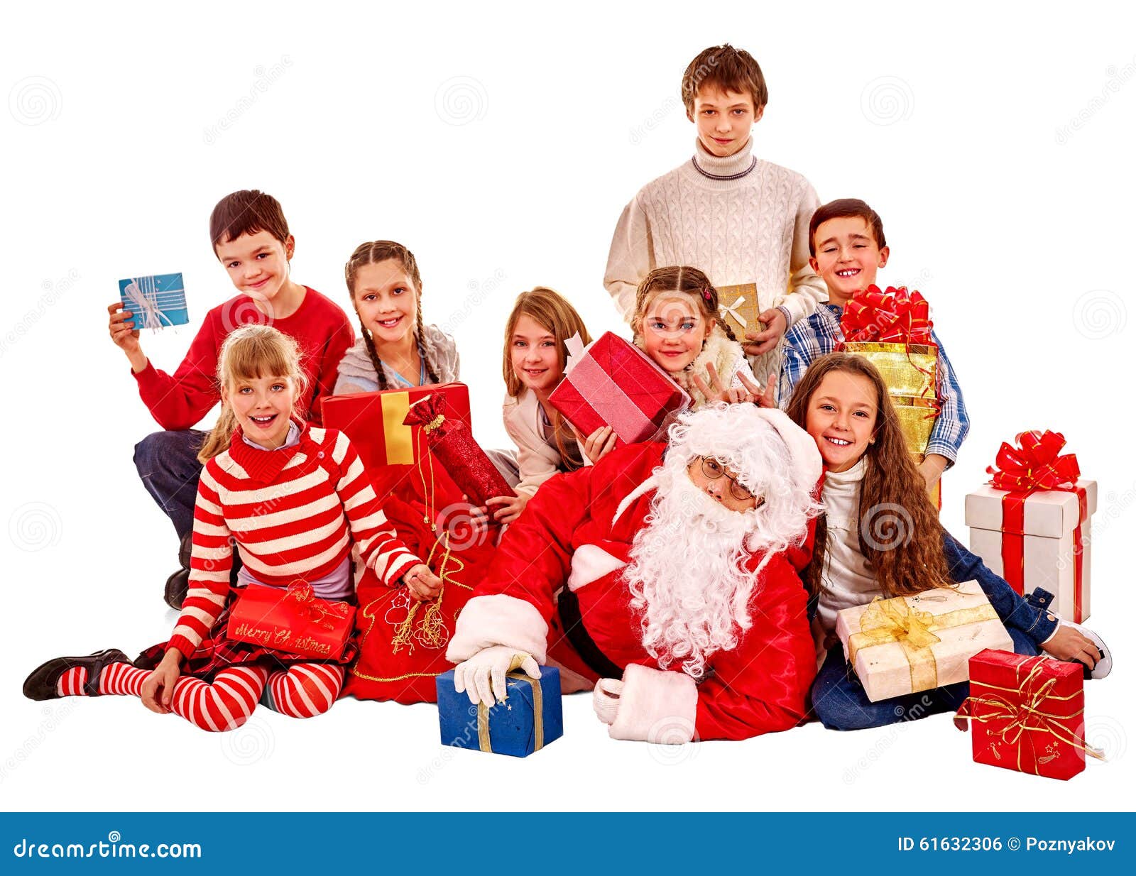 Santa Claus with a Group of Children Stock Photo - Image of kids ...