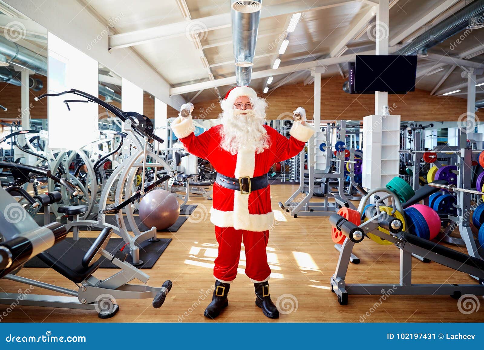 Santa Claus in the Gym Doing the Exercises Stock Image - Image of ...