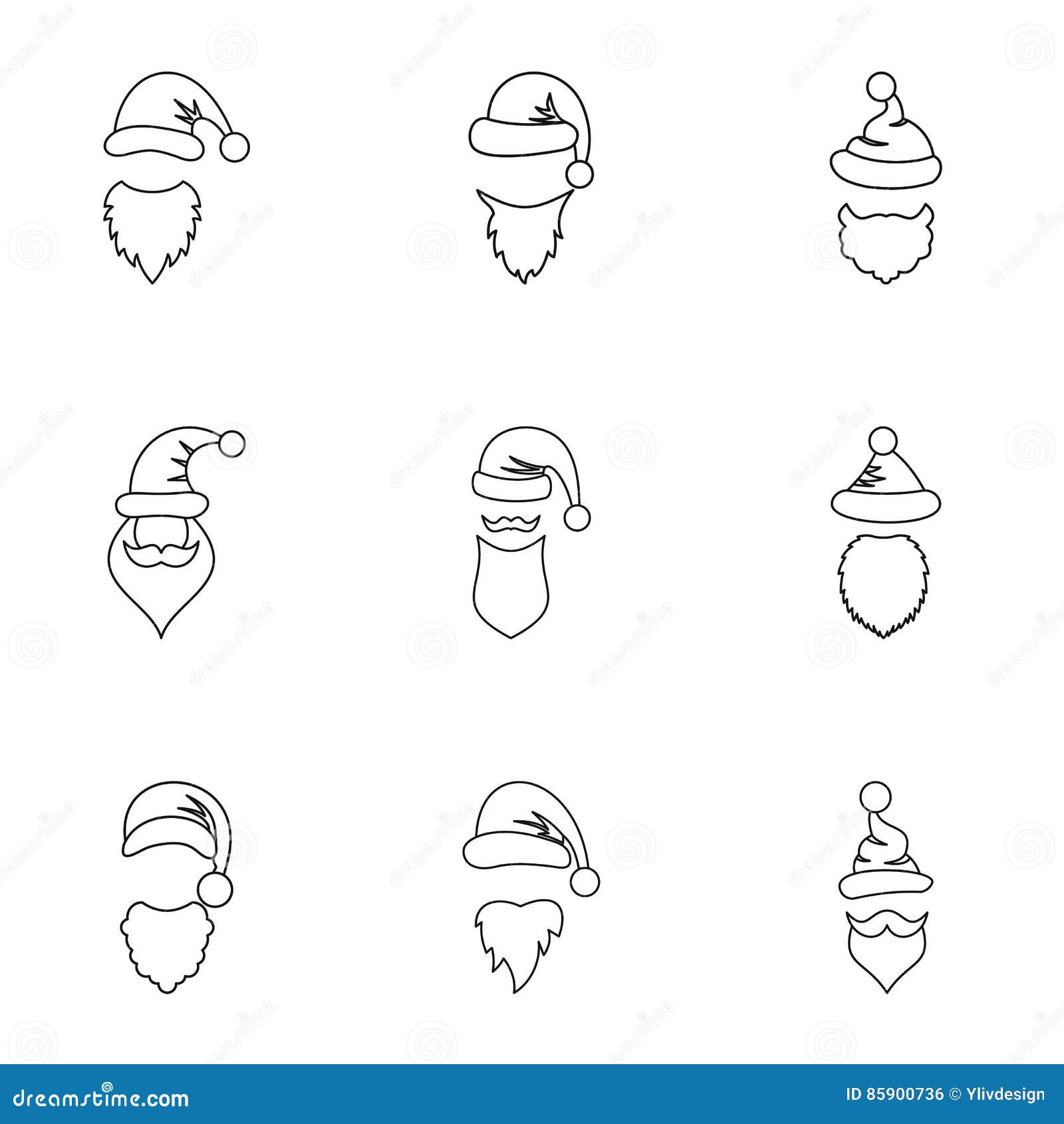 Santa Claus Hat Icons Set, Outline Style Stock Vector - Illustration of ...
