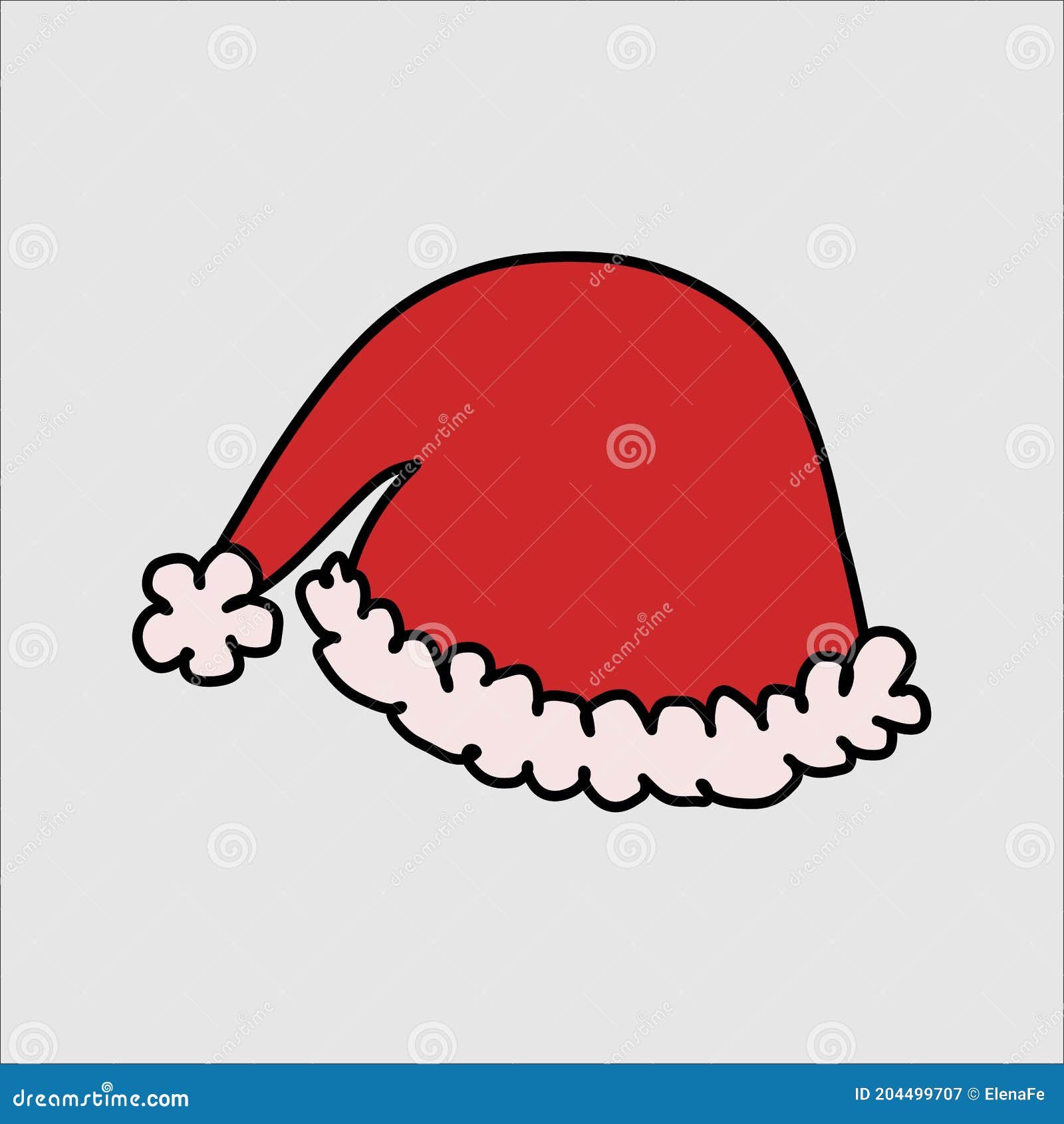 Santa Claus Hat Vector on a Gray Background. Doodle Style Isolated ...