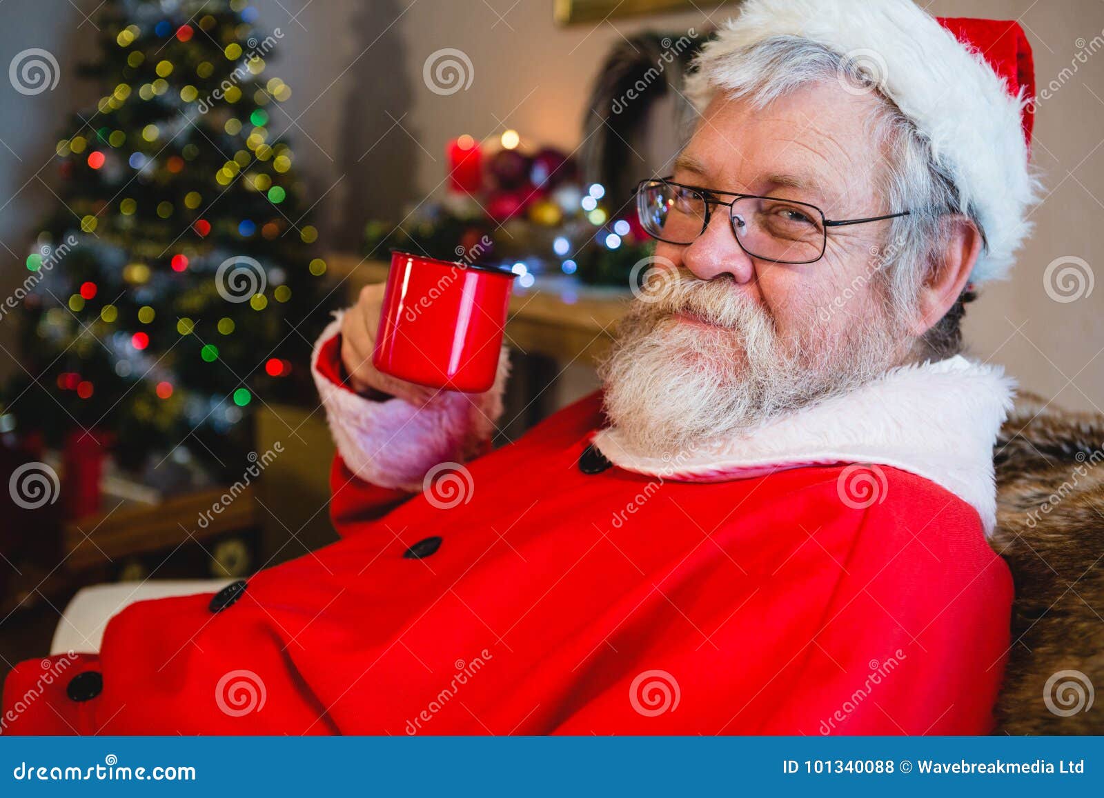 Santa Claus having coffee stock photo. Image of leisure - 101340088