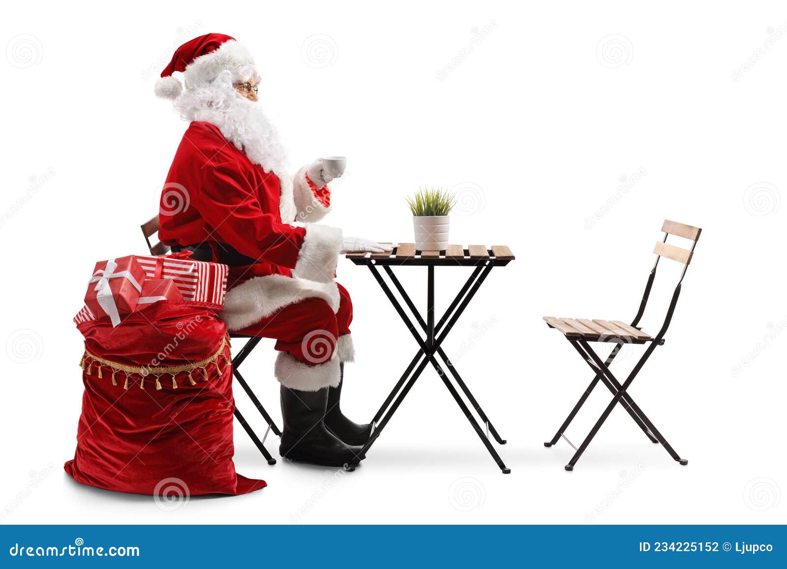 Santa Claus Having a Cup of Coffee in a Cafe Stock Photo - Image of ...