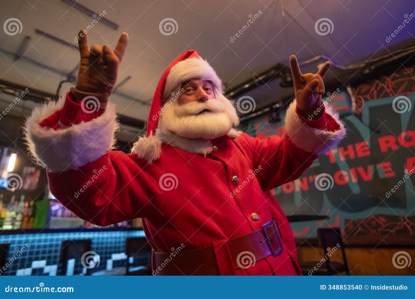 Santa Claus Having Fun in the Pub. Stock Photo - Image of glasses ...