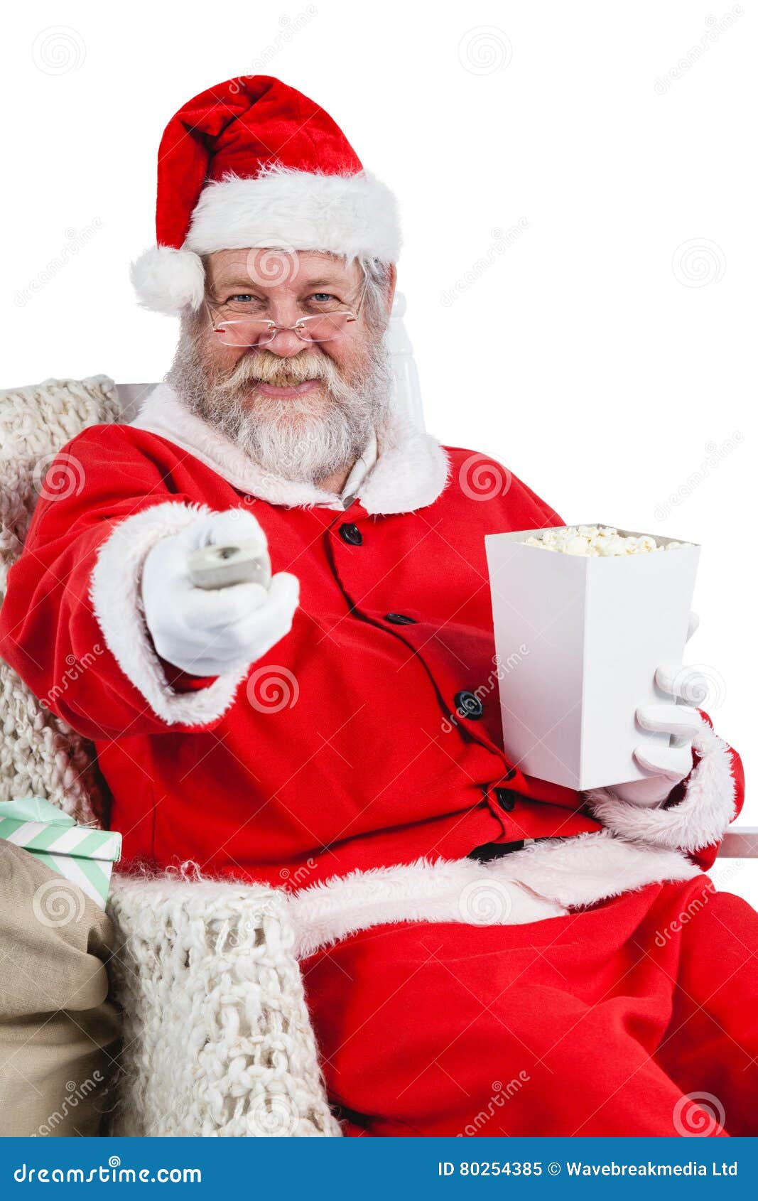 Santa Claus Having Popcorn while Watching Tv Stock Image - Image of ...