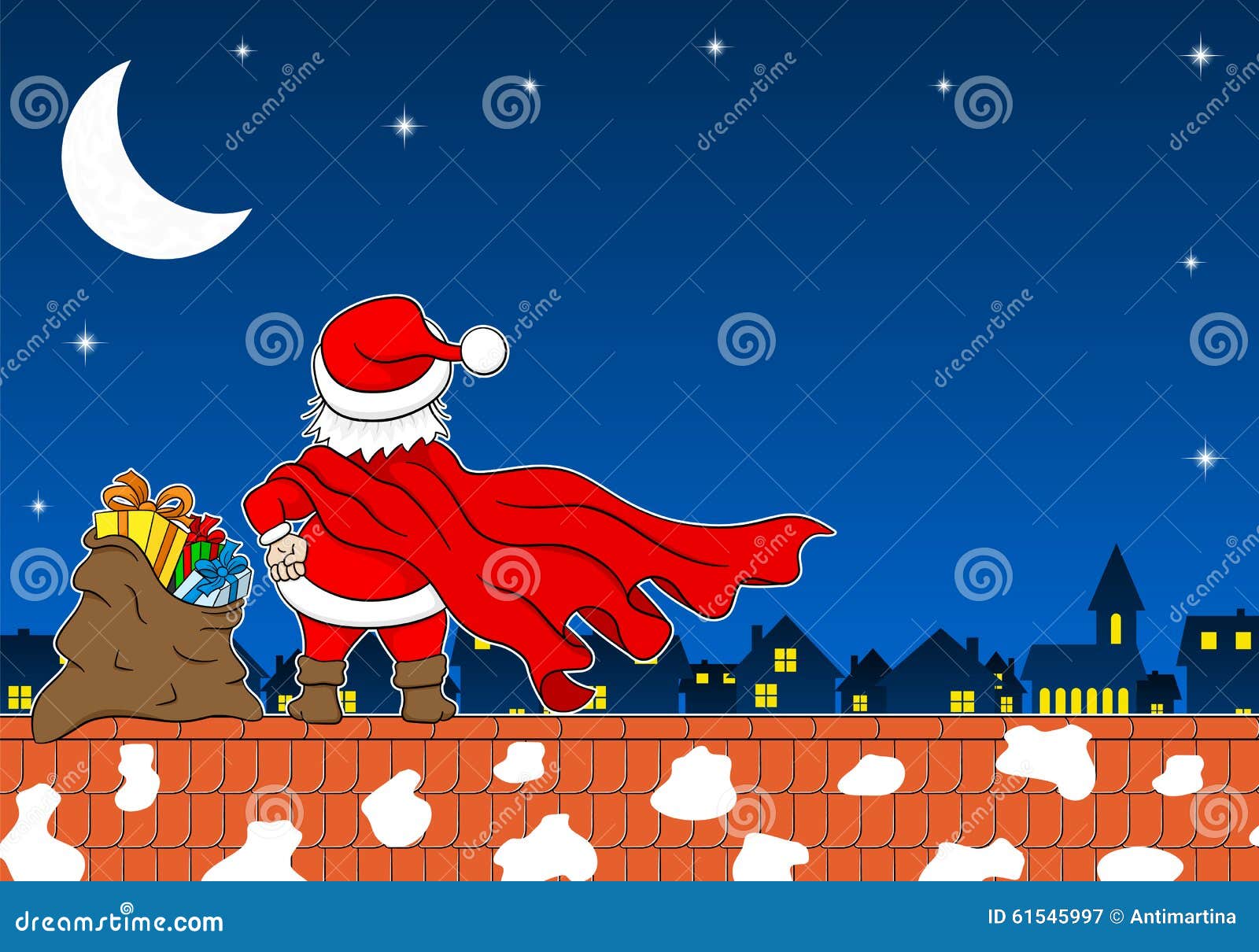 Santa Claus Hero at Work on a Roof Stock Vector - Illustration of hero ...