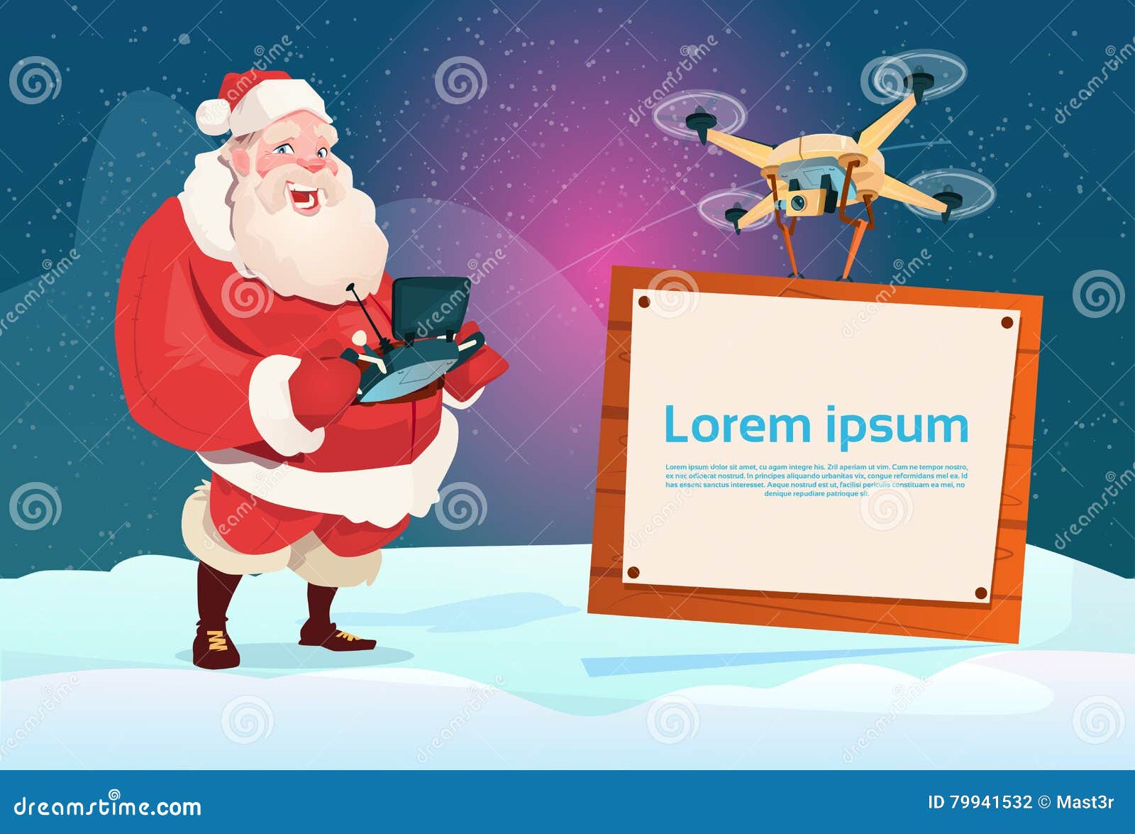 Santa Claus Hold Remove Controller Drone Flying with Banner Signboard ...