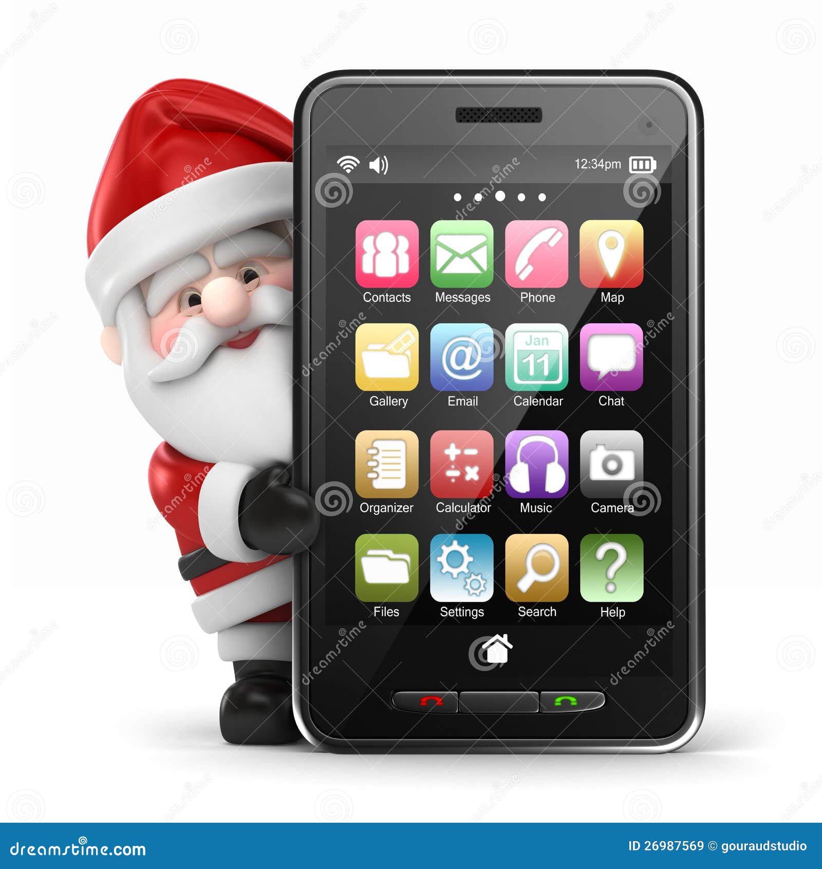 Santa Claus Holding a Big Smart Phone Stock Illustration - Illustration ...