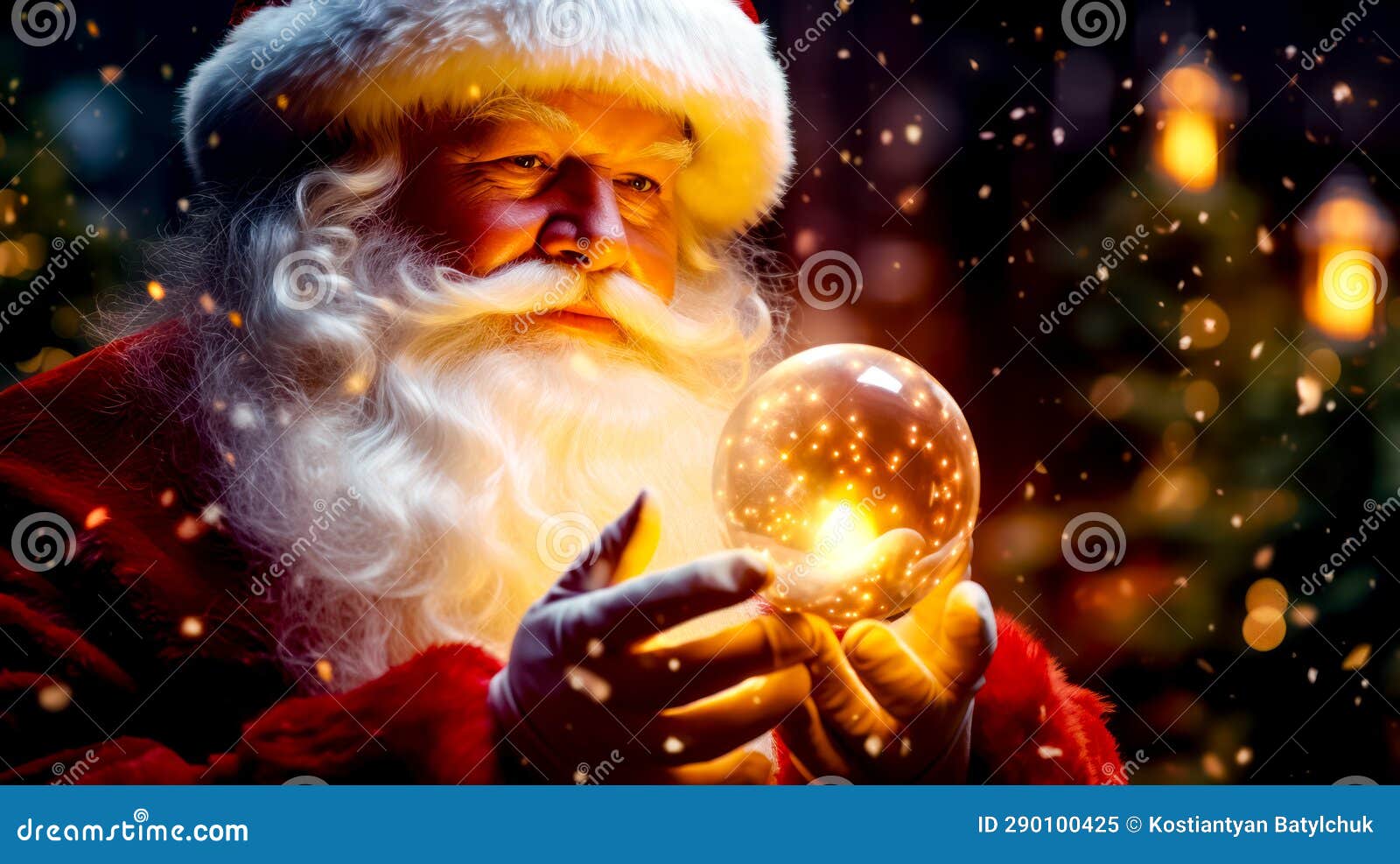 Santa Claus Holding Crystal Ball with Light Shining Inside of it ...