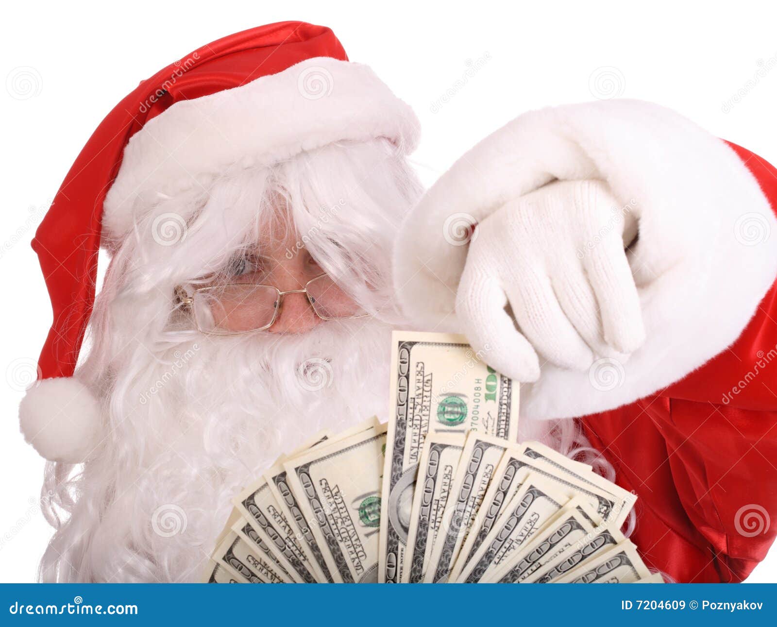 Santa Claus Holding Dollar Banknote. Stock Image - Image of currency ...
