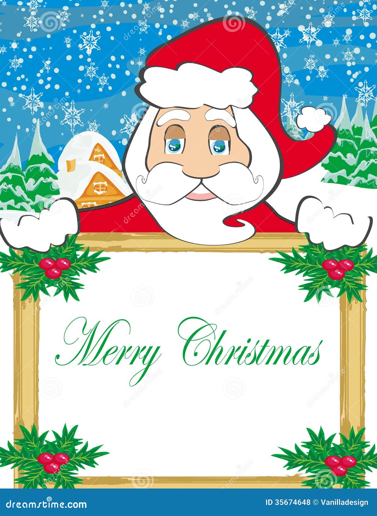 Santa Claus Holding a Frame Stock Vector - Illustration of snowfall ...