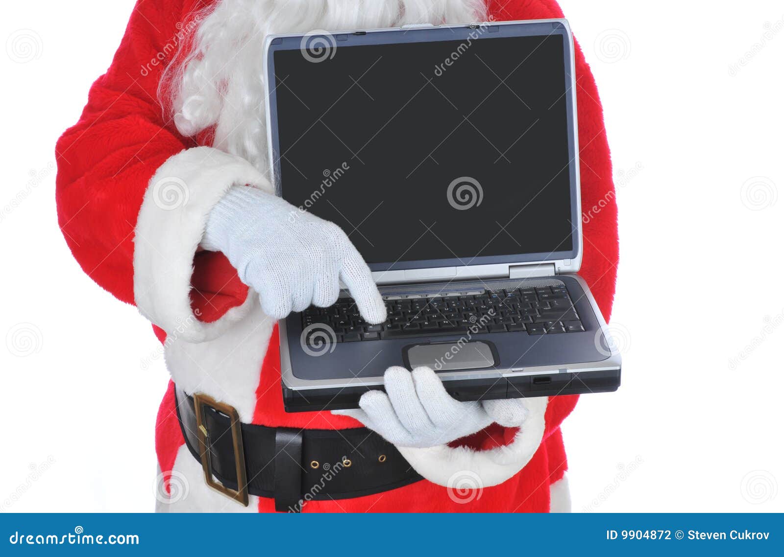 Santa Claus Holding a Laptop Computer Stock Photo - Image of holiday ...
