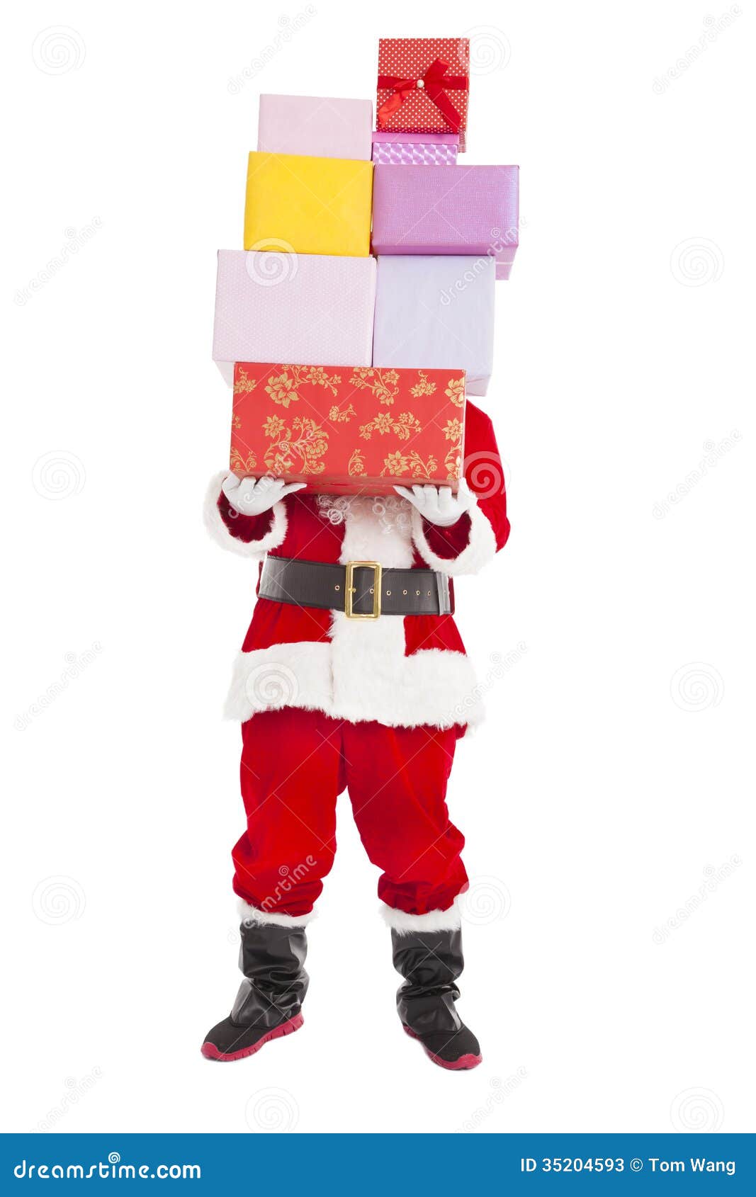 Santa Claus Holding Many Gift Box Stock Image - Image of person, male ...