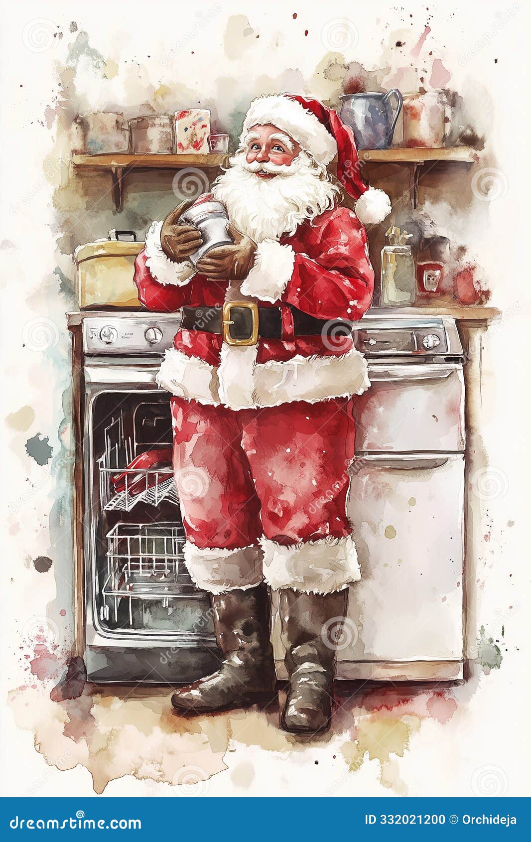 Santa Claus Holding Milk and Cookies in a Kitchen Stock Photo - Image ...