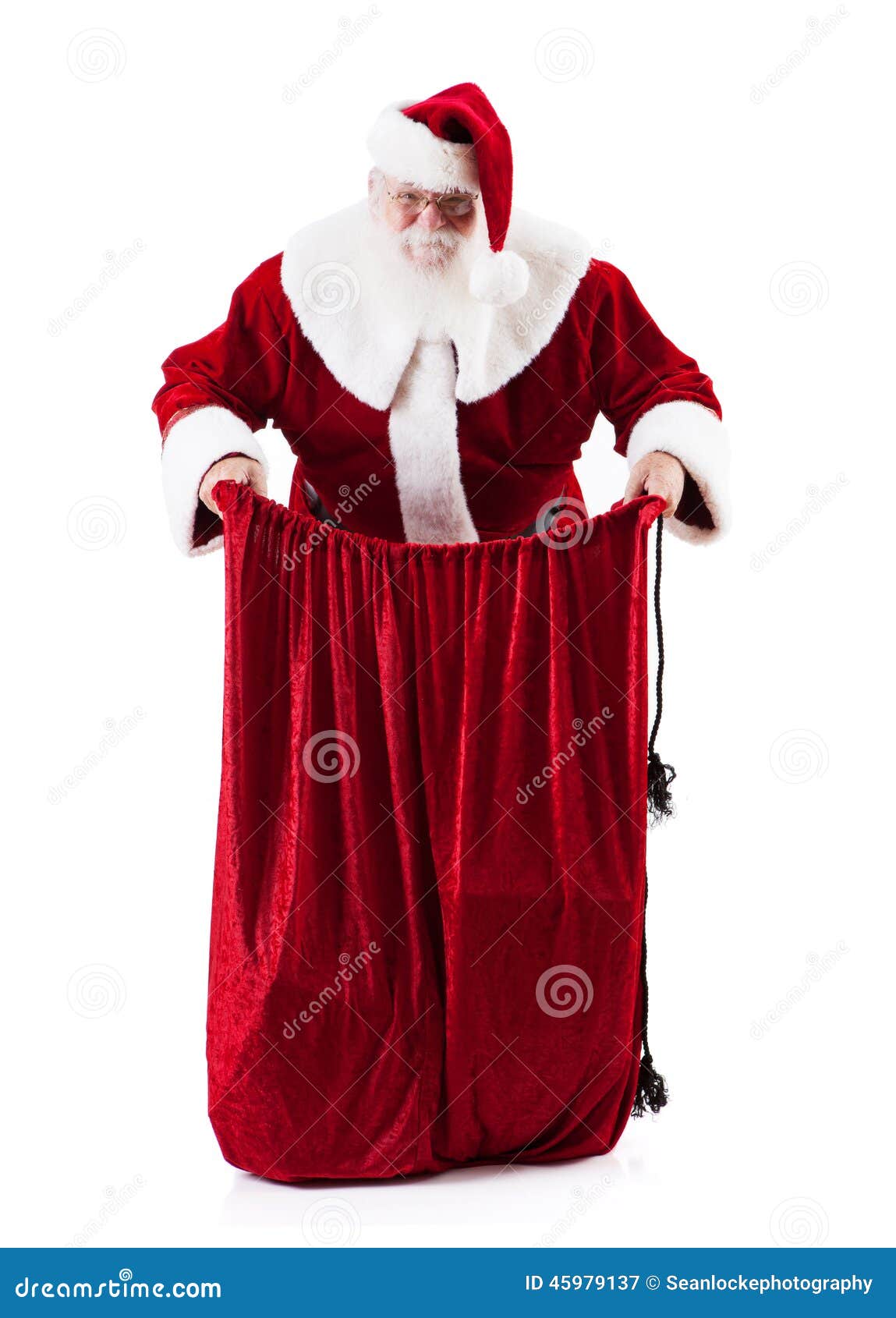 Santa Claus Holding Open Magic Bag De Regalos Imagen de archivo ...