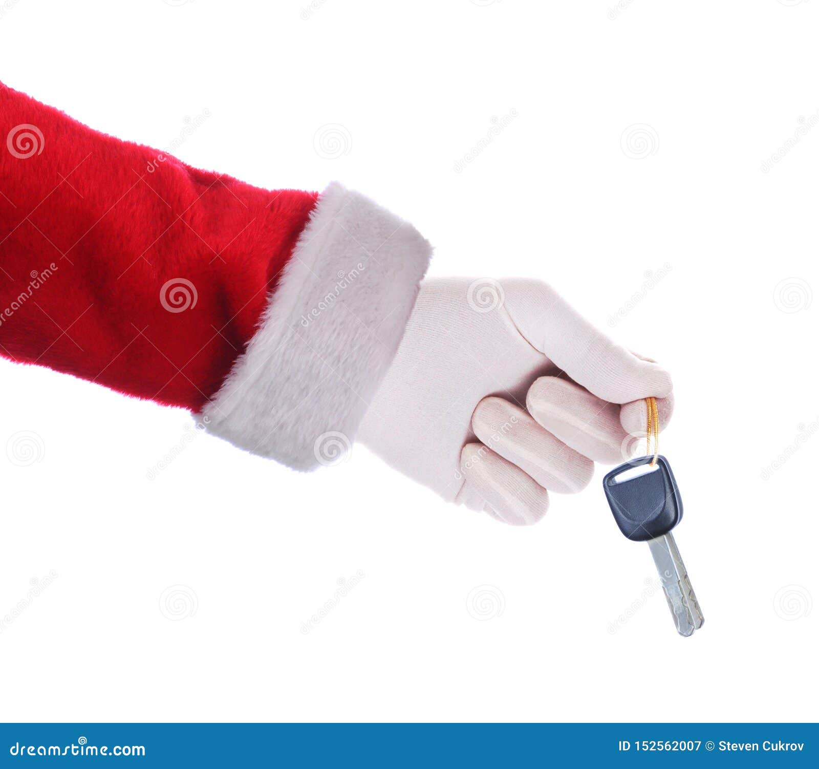 Santa Claus Holding a Set of Car Keys Over a White Background Stock ...