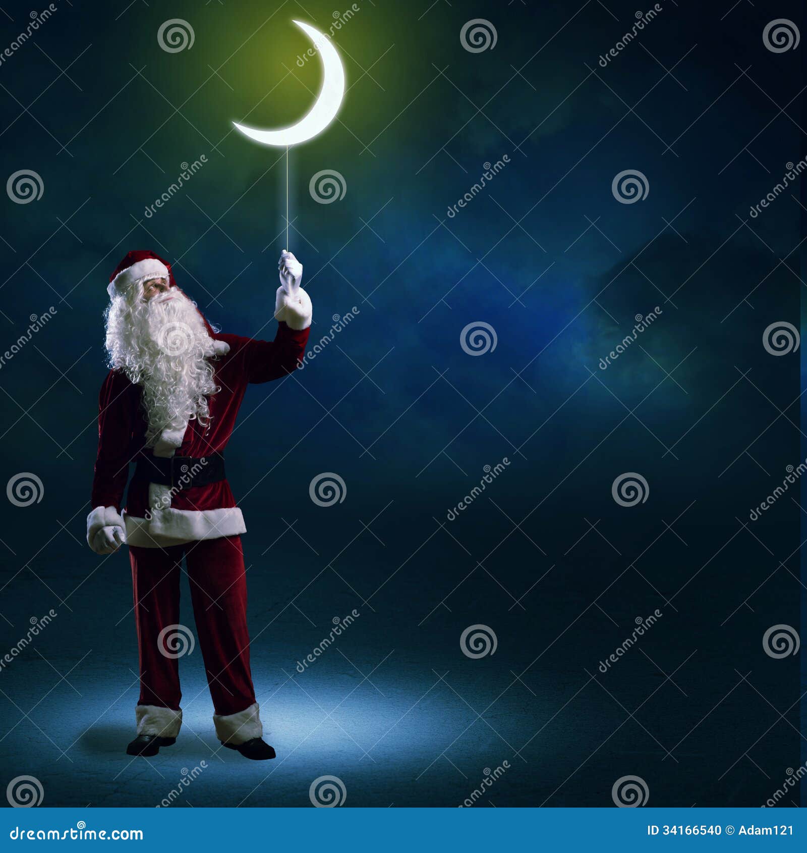Santa Claus Holding a Shining Moon Stock Photo - Image of claus, male ...