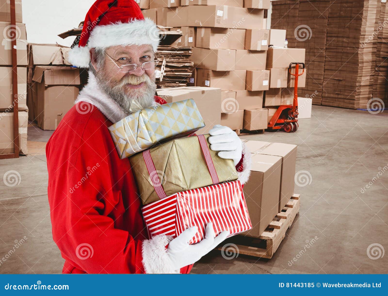 Santa Claus Holding Stack of Christmas Gifts Stock Image - Image of ...