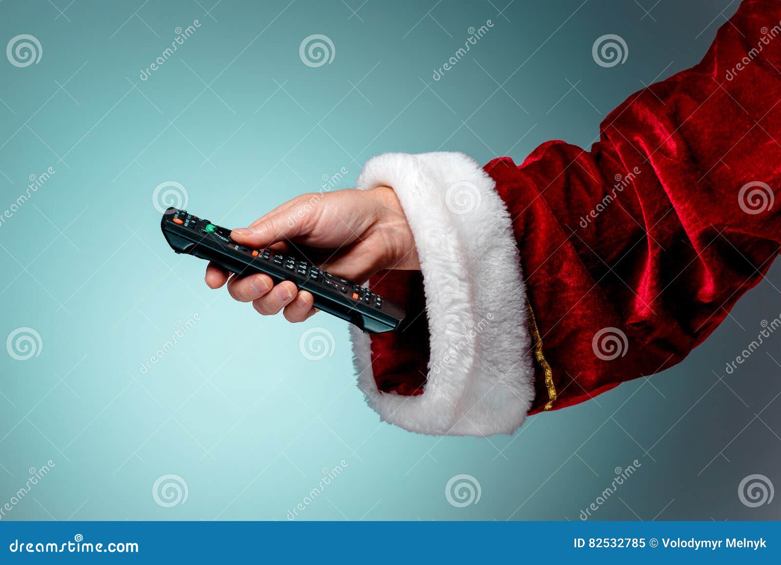 Santa Claus Holding Tv Remote Control Stock Image - Image of adjusting ...