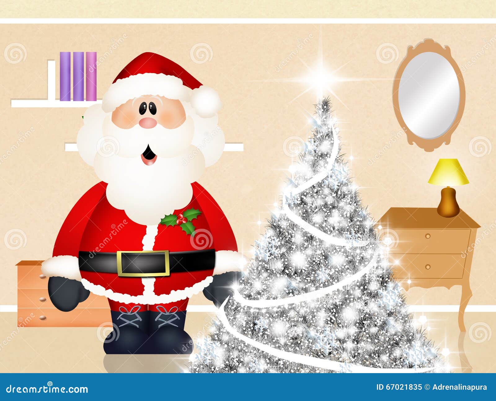 Santa Claus at home stock illustration. Illustration of postcard - 67021835