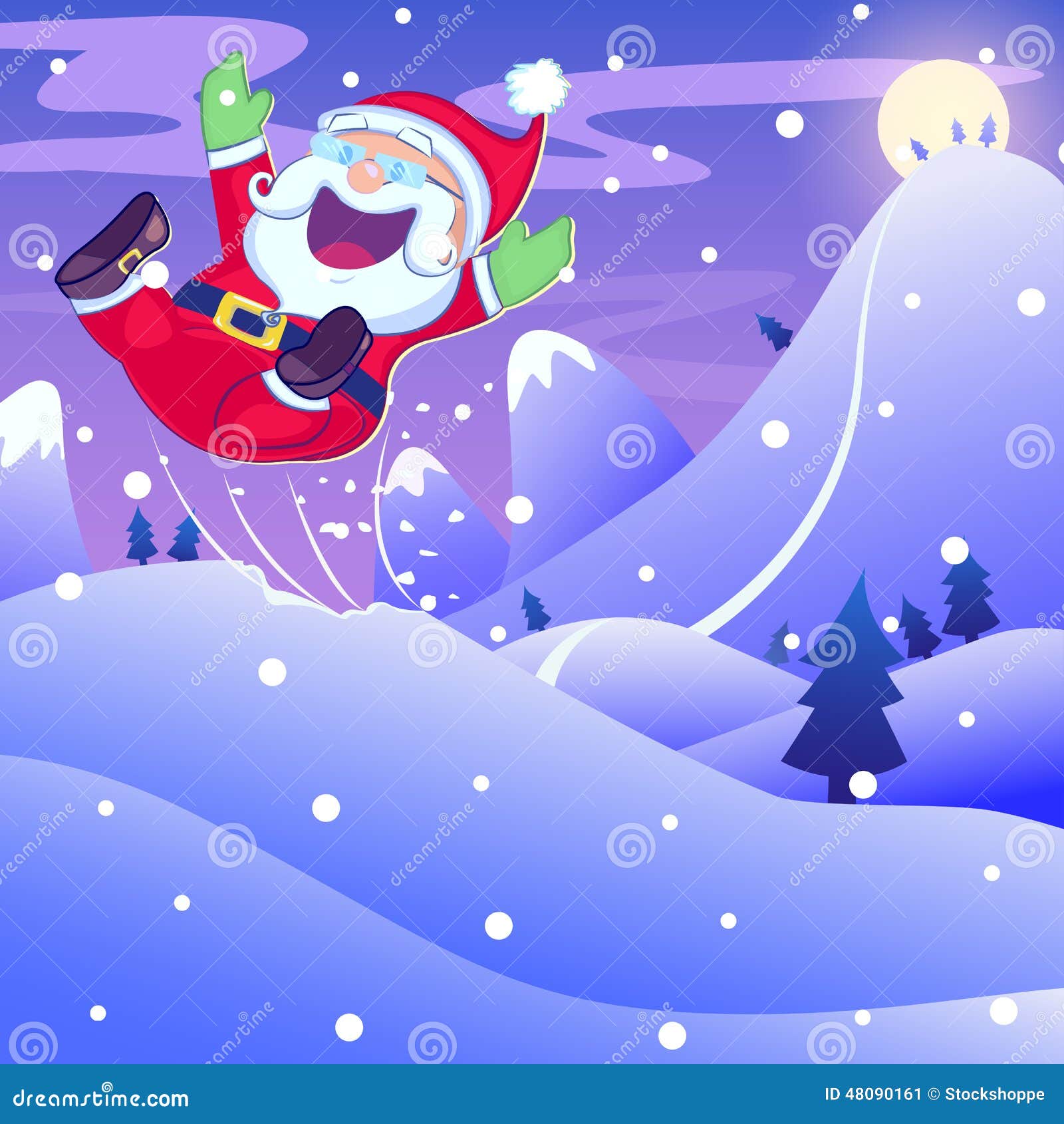 Santa Claus Hopping in Christmas Night Stock Vector - Illustration of ...