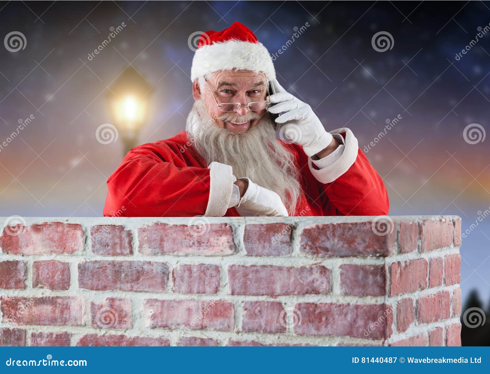 Santa Claus Inside a Chimney Talking on Mobile Phone Stock Image ...