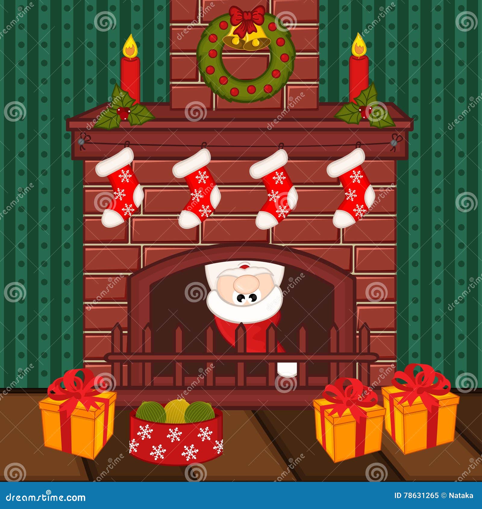 Santa Claus Inside Fireplace - Vector Illustration, Eps Stock Vector ...