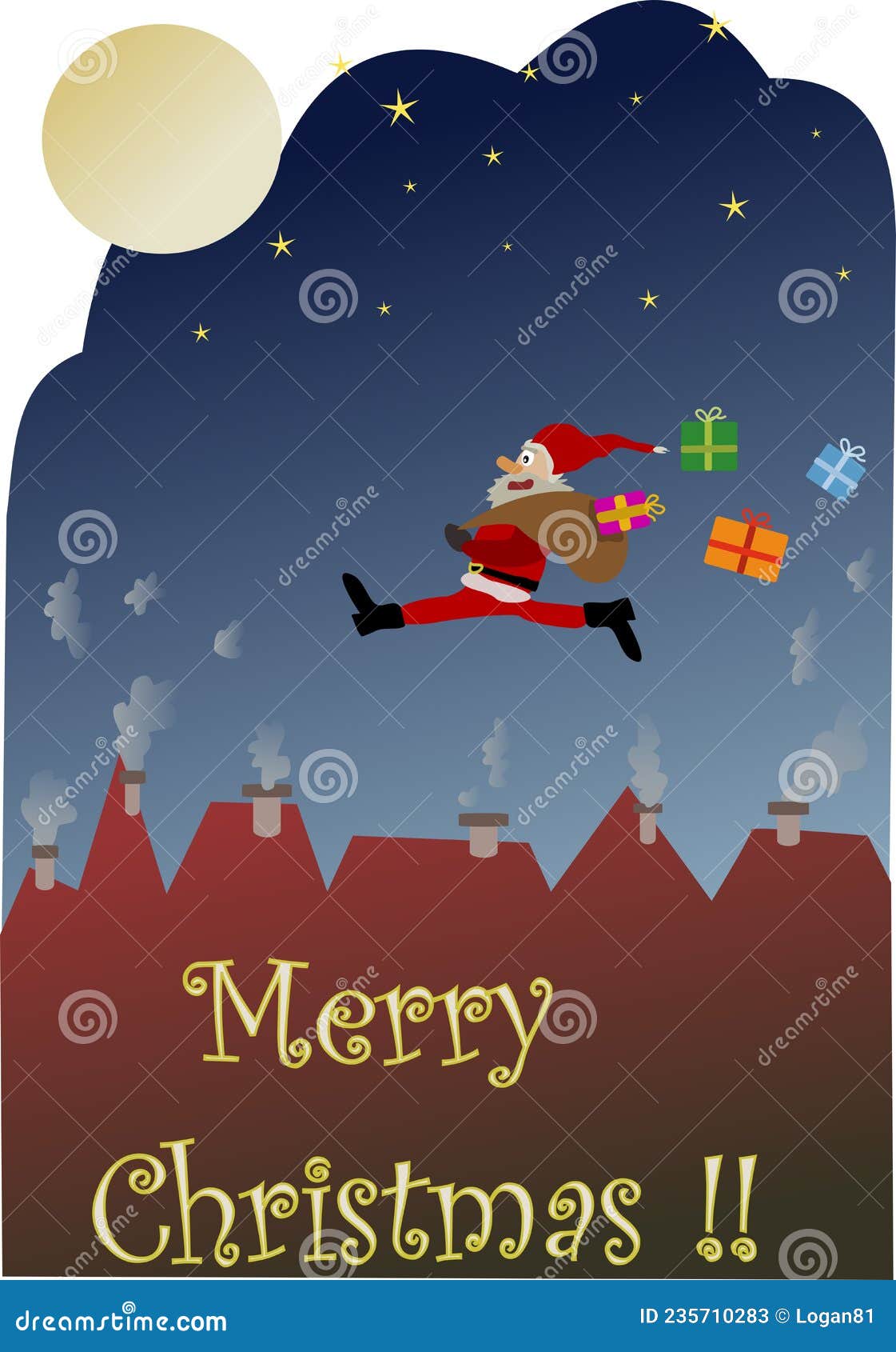 Santa Claus Jumping on the Roofs Stock Vector - Illustration of merry ...