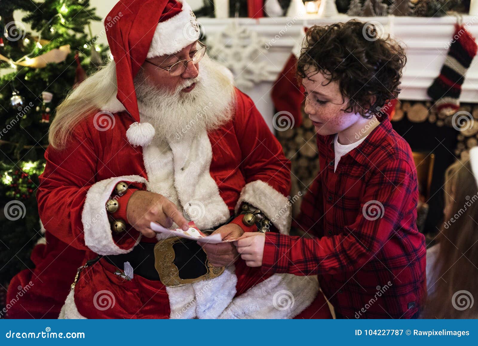 Santa Claus and Kid Talking Stock Image - Image of friendly, person ...
