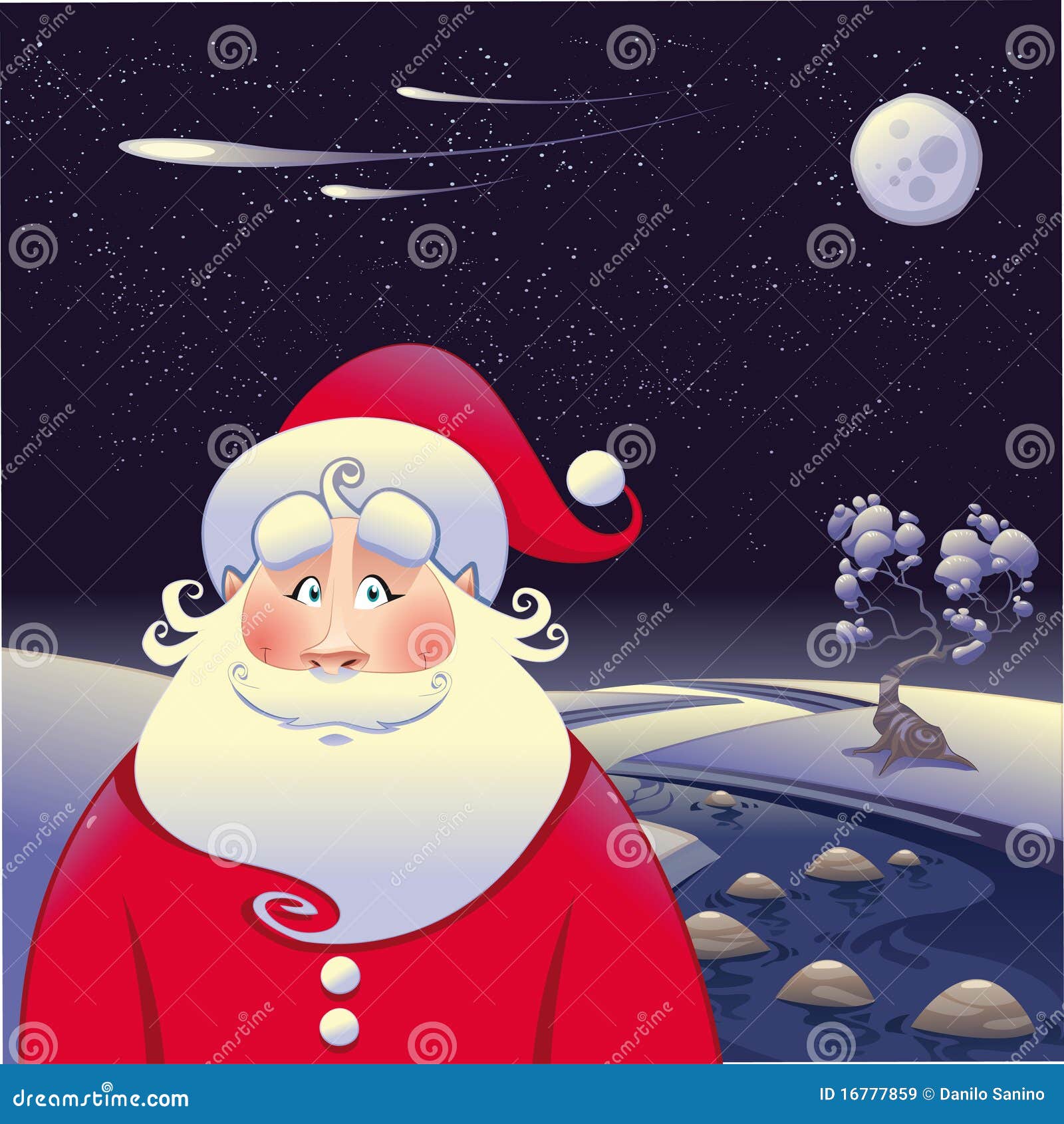 Santa Claus with landscape stock vector. Illustration of moon - 16777859