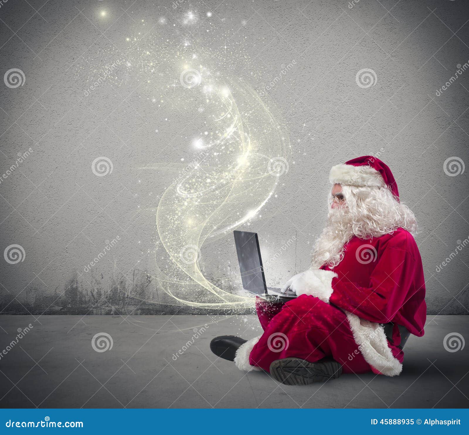 Santa Claus with laptop stock image. Image of connection - 45888935
