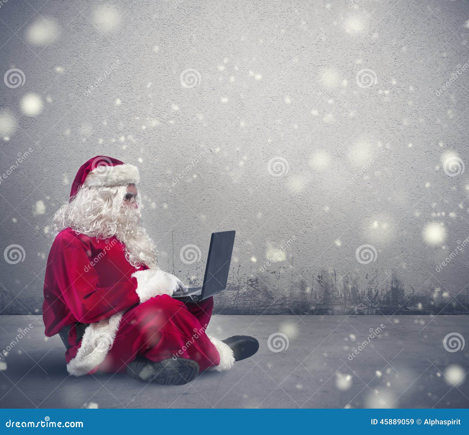 Santa Claus with laptop stock image. Image of network - 45889059